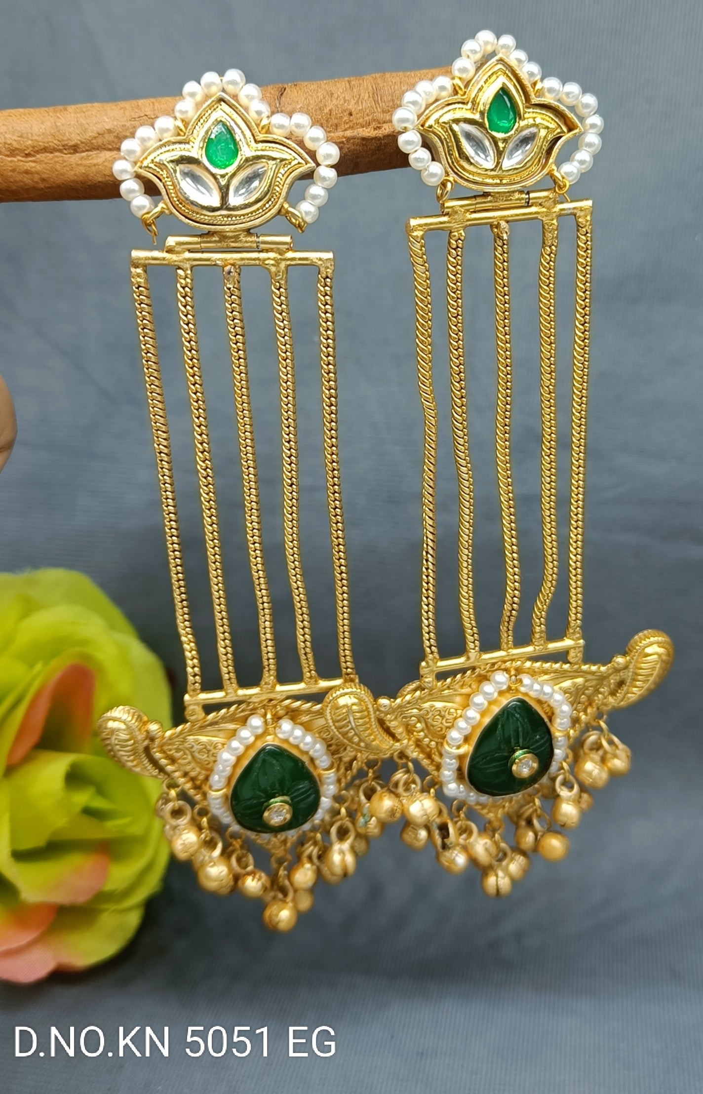 Kashmiri Golden Earrings Sku KN 5051 EG D3 – rchie creation llp